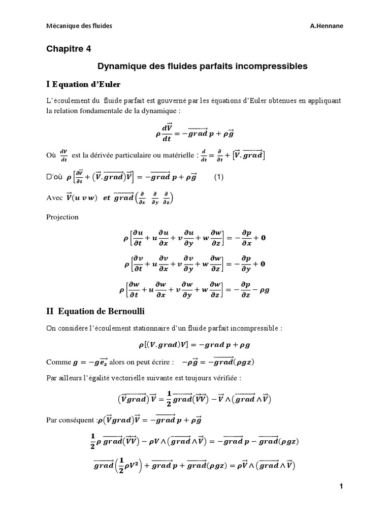 Chapitre 3-Dynamique Des Fluides Parfaits | PDF | Pression | Dynamique des fluides