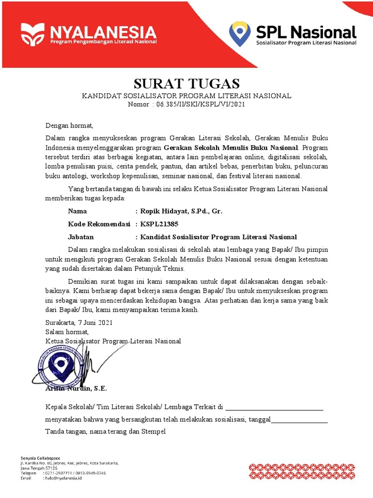 Surat Tugas KSPL 2021-385 | PDF