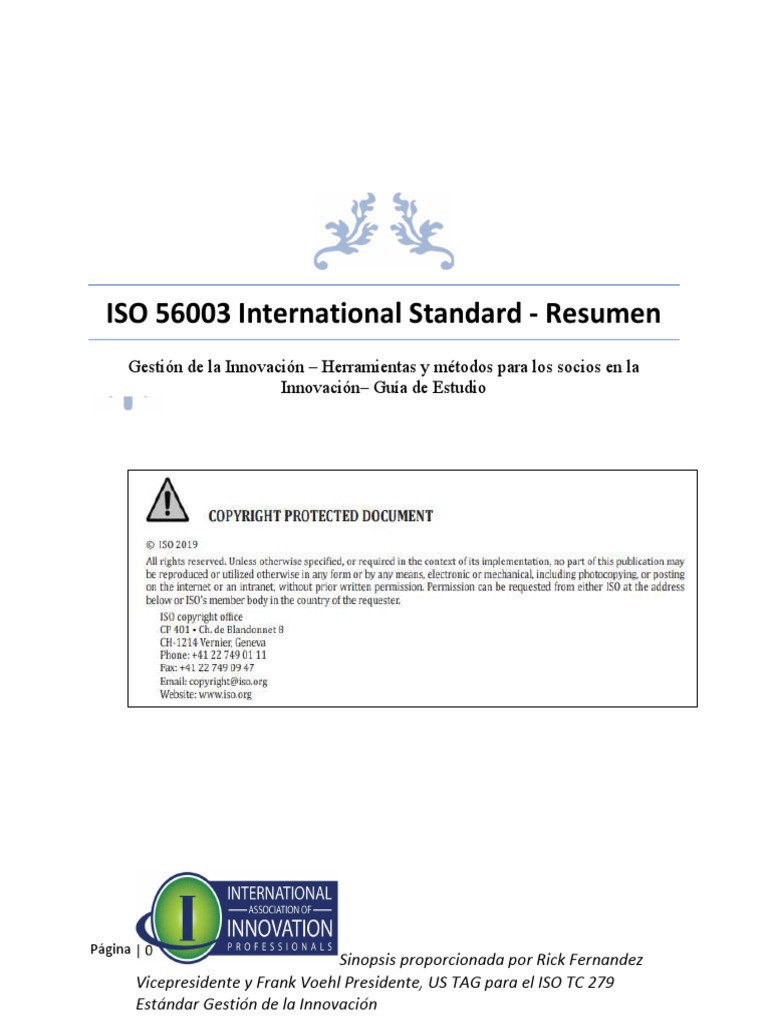 ISO 56003 International Standard Summary Spanish Versión 2019-01-12 V1 ...