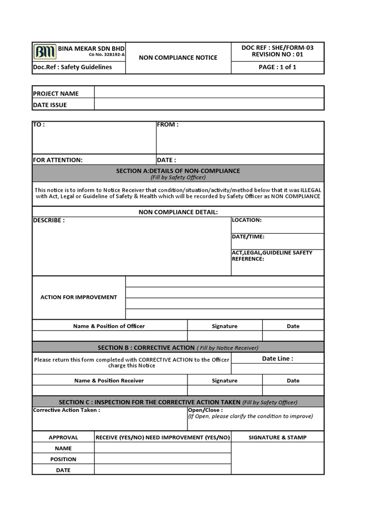 She Form 03 - Non Compliance Notice | PDF | Law