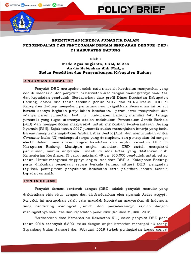 Policy Brief Efektifitas Kinerja Jumantik | PDF Policy Brief Efektifitas Kinerja Jumantik | PDF