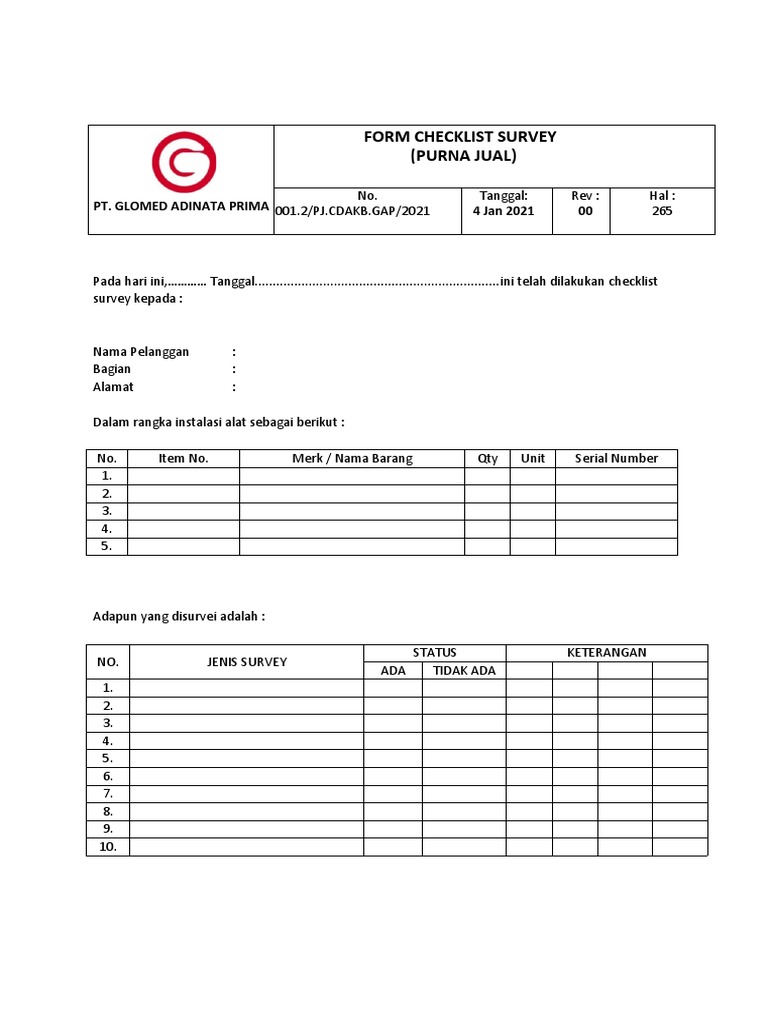 1E Form Checklist Survey (Purna Jual) - Dikonversi | PDF