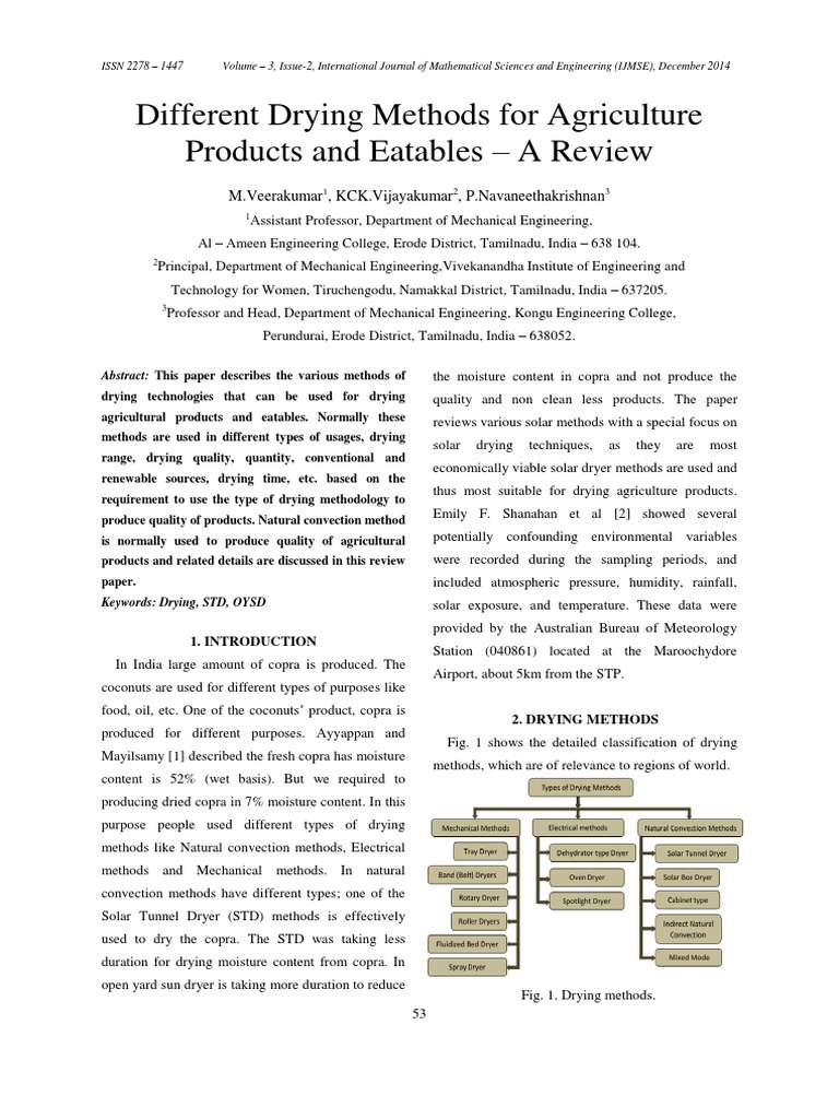 Different Drying Methods for Agriculture Products and Eatables – A ...