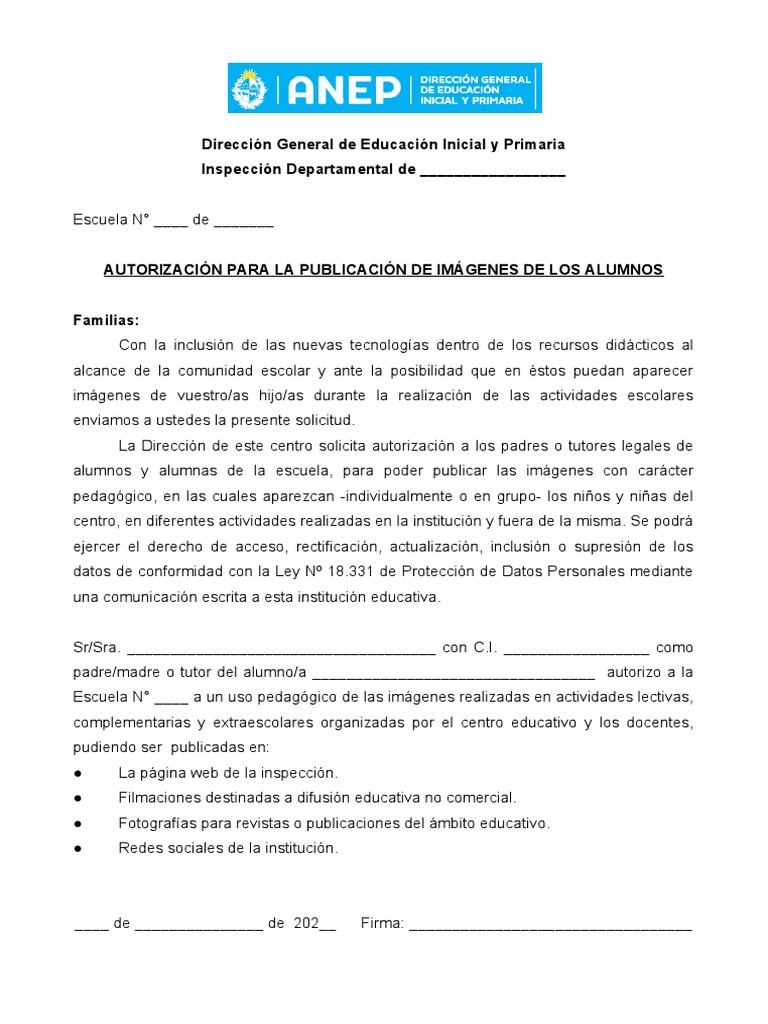 Autorización para Publicar Imágenes Escolares | PDF | Negocios ...