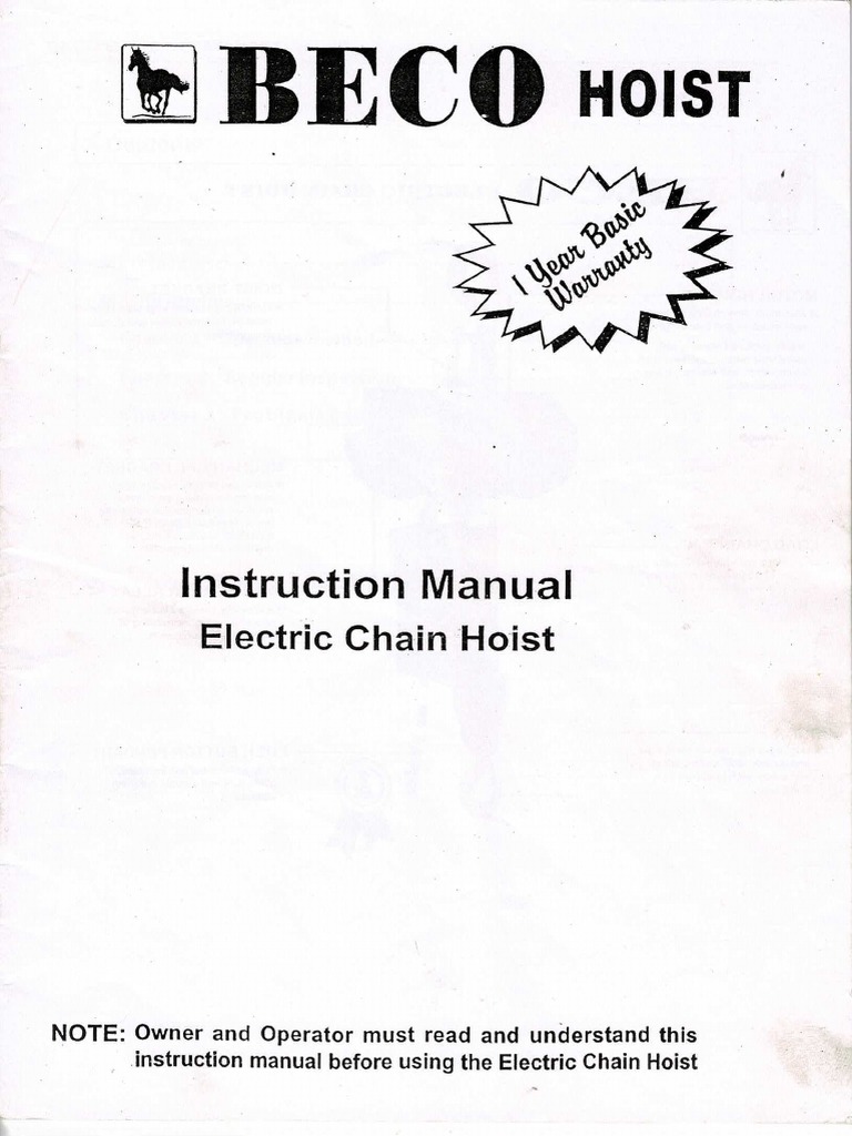 Manual Book Electric Chain Hoist Beco | PDF