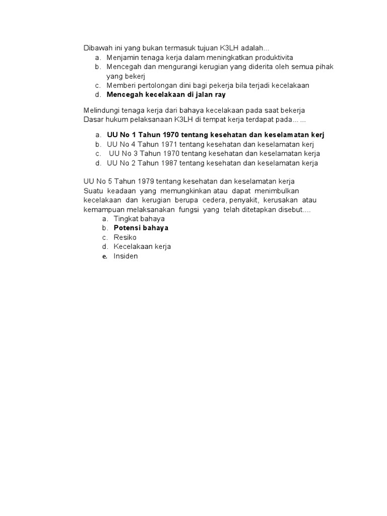 Dibawah Ini Yang Bukan Termasuk Tujuan K3LH Adalah | PDF | Pengelolaan ... Dibawah Ini Yang Bukan Termasuk Tujuan K3LH Adalah | PDF | Pengelolaan ...