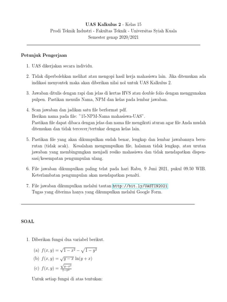 UAS Kalkulus 2 2021 TIN15 | PDF