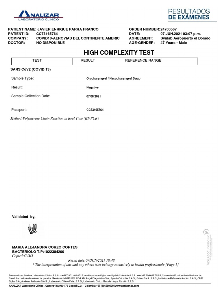 High Complexity Test: Test Result Reference Range | PDF