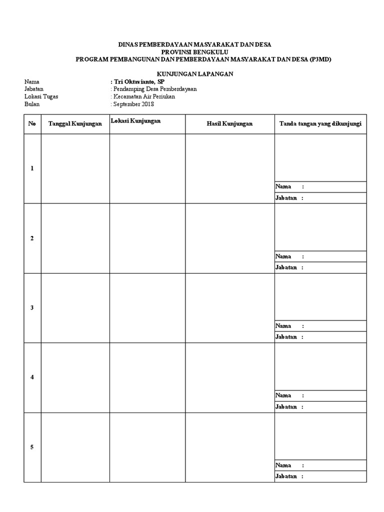 Contoh Formulir Kunjungan | PDF