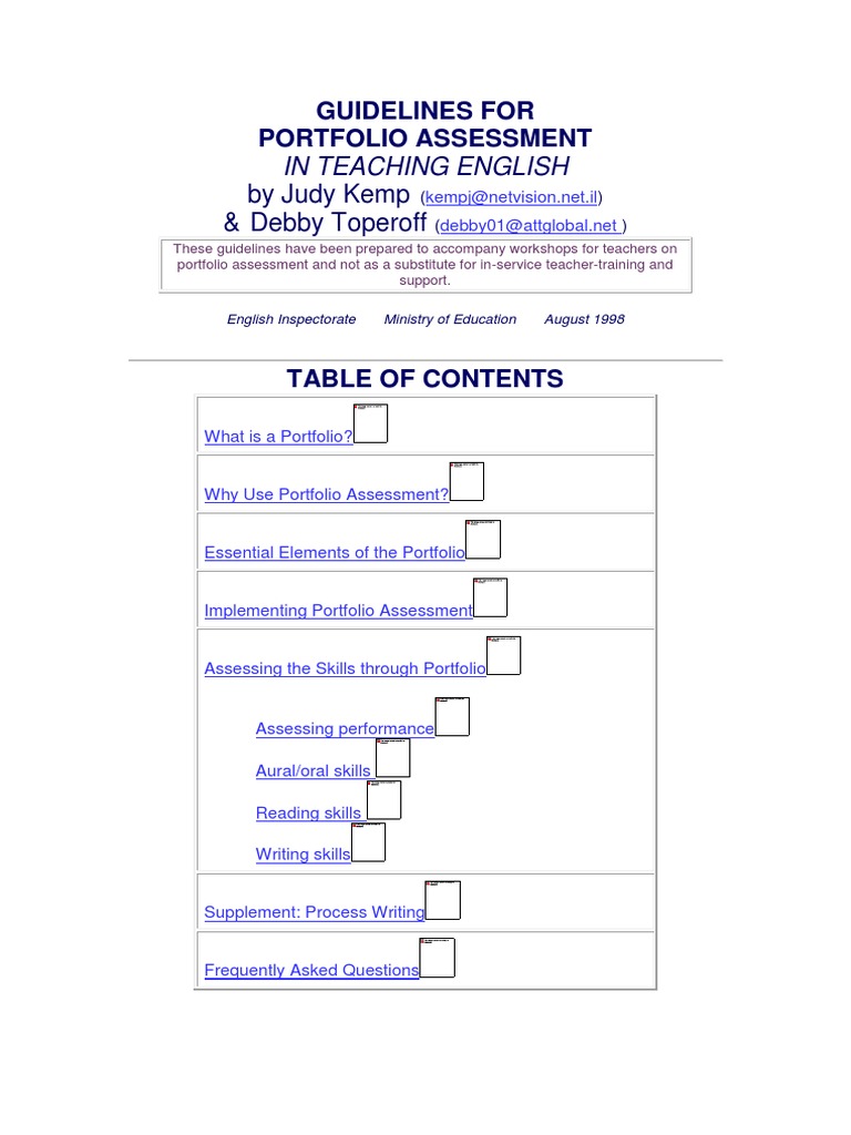 By Judy Kemp & Debby Toperoff: Guidelines For Portfolio Assessment ...