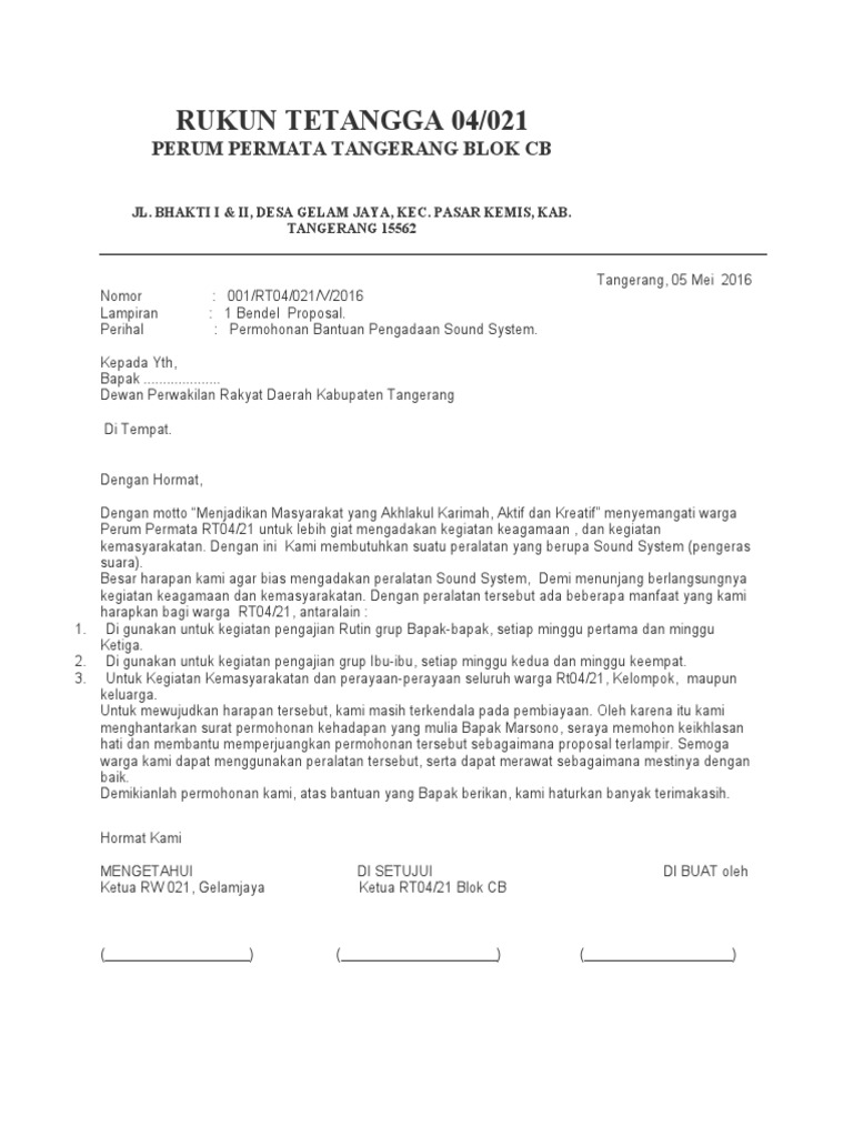 Proposal Pengadaan Sound System RT04/021 | PDF