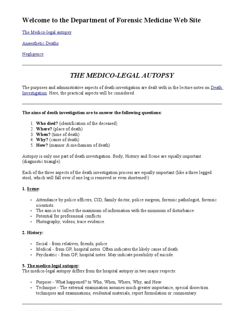 Medicolegal Autopsy | Autopsy | Death