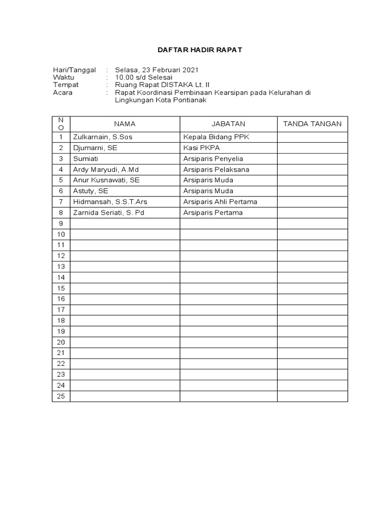 Daftar Hadir Rapat | PDF