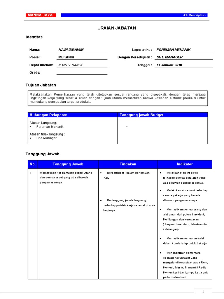 Deskripsi Tugas Mekanik Pabrik | PDF