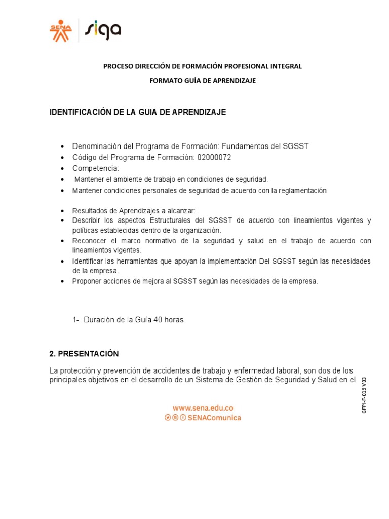 Gfpi-F-019 - Guia - de - Aprendizaje Seguridad y Salud en El Trabajo | PDF | Seguridad y salud ...