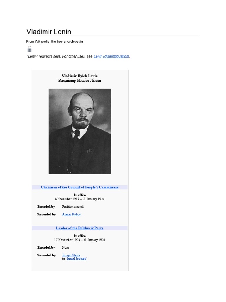Vladimir Ilyich Lenin Влади́мир Ильи́ч Ле́нин | PDF | Vladimir Lenin ...