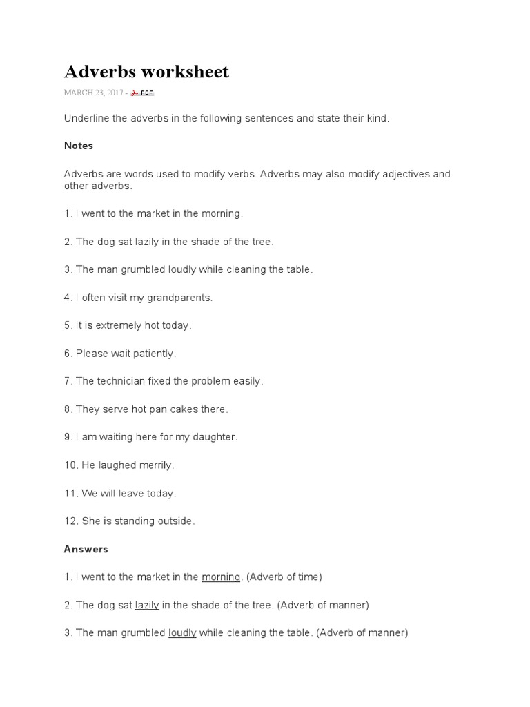 Adverbs Worksheet | PDF