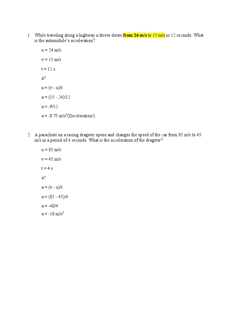 Acceleration Worksheet12 | PDF | Acceleration | Mechanical Engineering