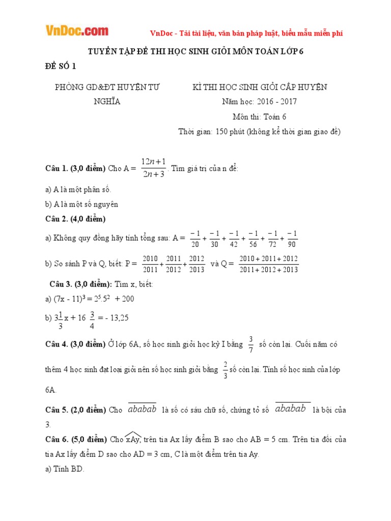 Tuyen Tap de Thi HSG Mon Toan Lop 6 | PDF