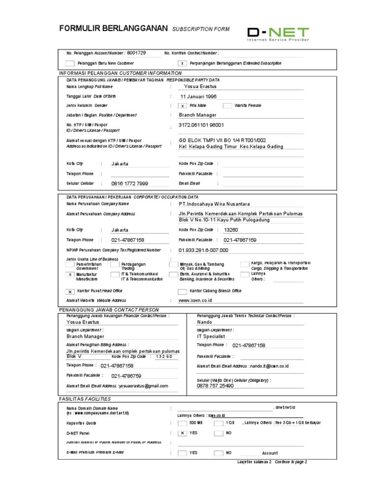 Formulir Langganan Internet Biznet | PDF | Information And ...