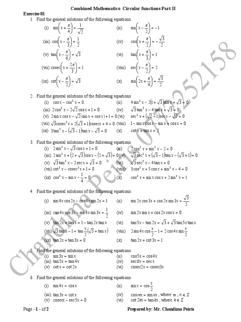 Circular Function II - English | PDF | Trigonometric Functions | Equations