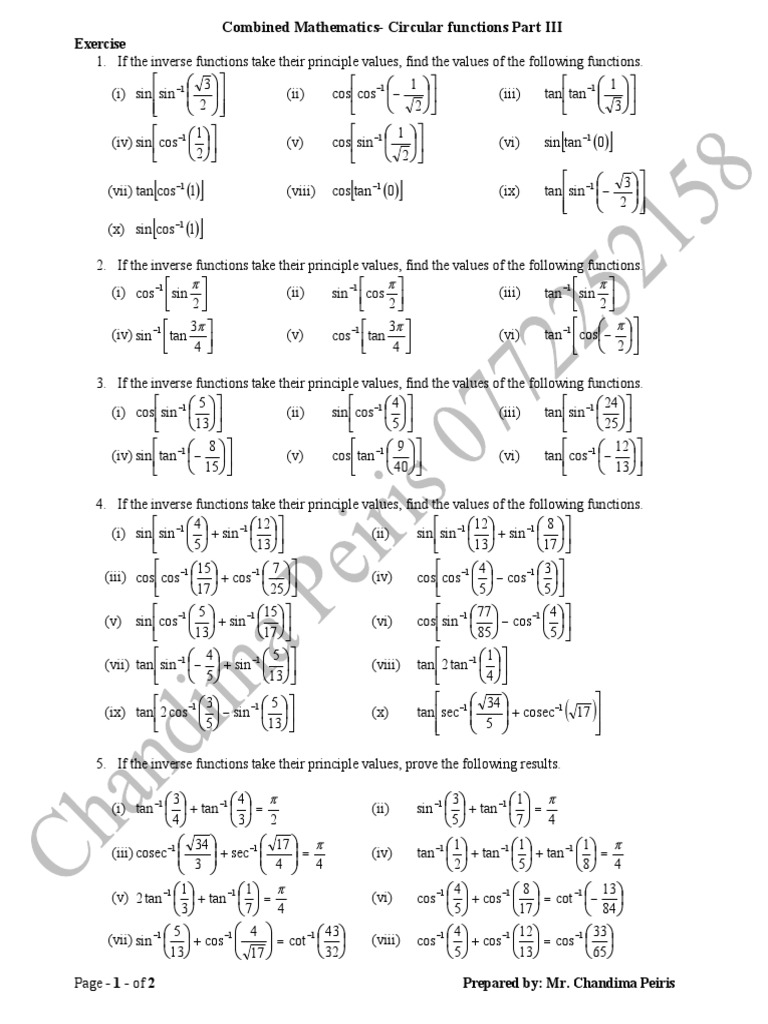Circular Functions Exercises and Proofs | PDF | Trigonometric Functions ...