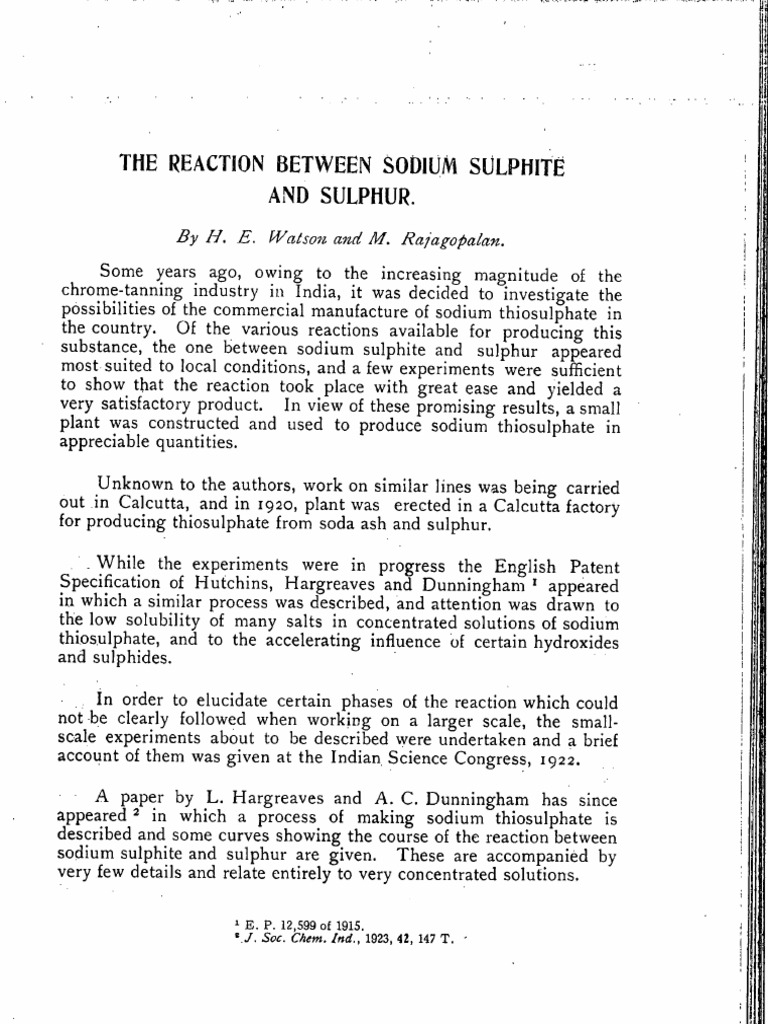 The Reaction Between Sodium Sulphite and Sulphur | PDF | Solubility ...
