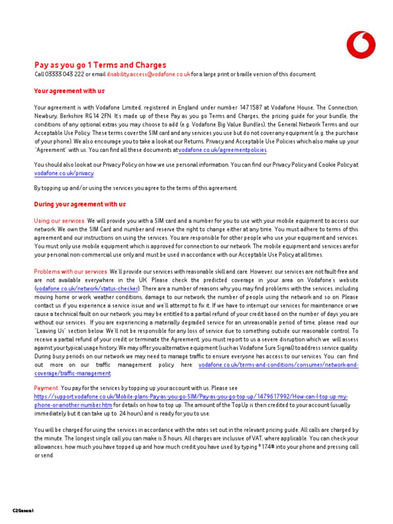 Pay As You Go (Pay As You Go 1 Tariff) Airtime Agreement and Charges ...