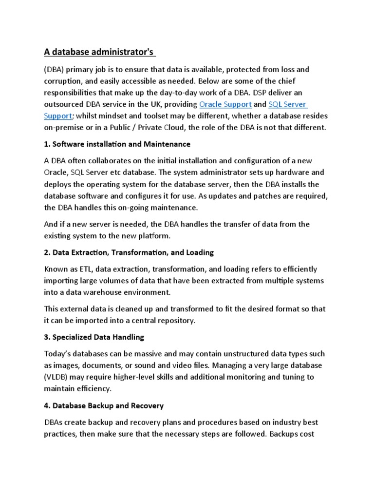 The Key Responsibilities of a Database Administrator: Ensuring Data Availability, Protection ...