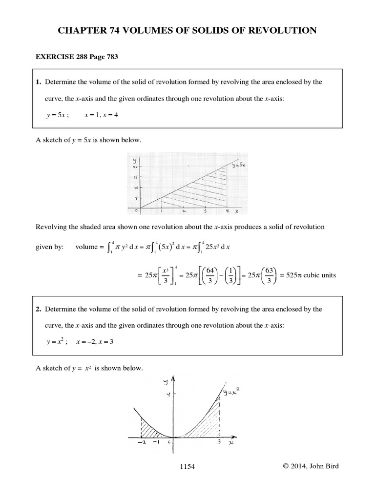 Chapter 74 Volumes of Solids of Revolution: EXERCISE 288 Page 783 | PDF ...