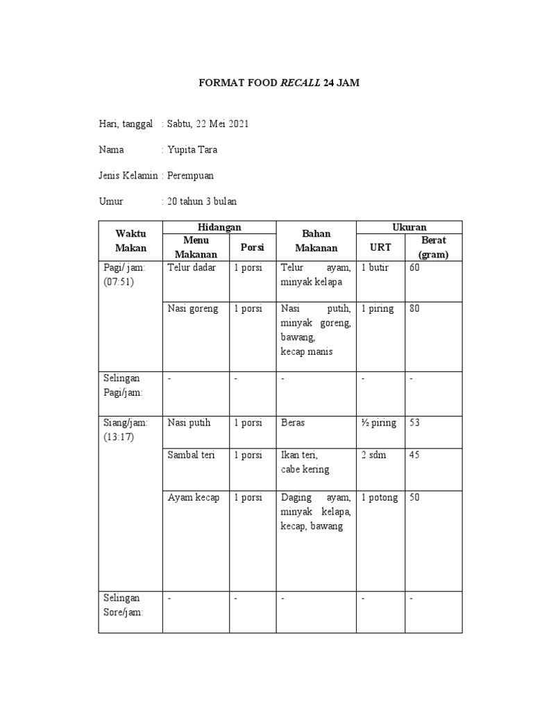 Format Rekap Makanan Harian 24 Jam | PDF | Memasak, Makanan, & Anggur