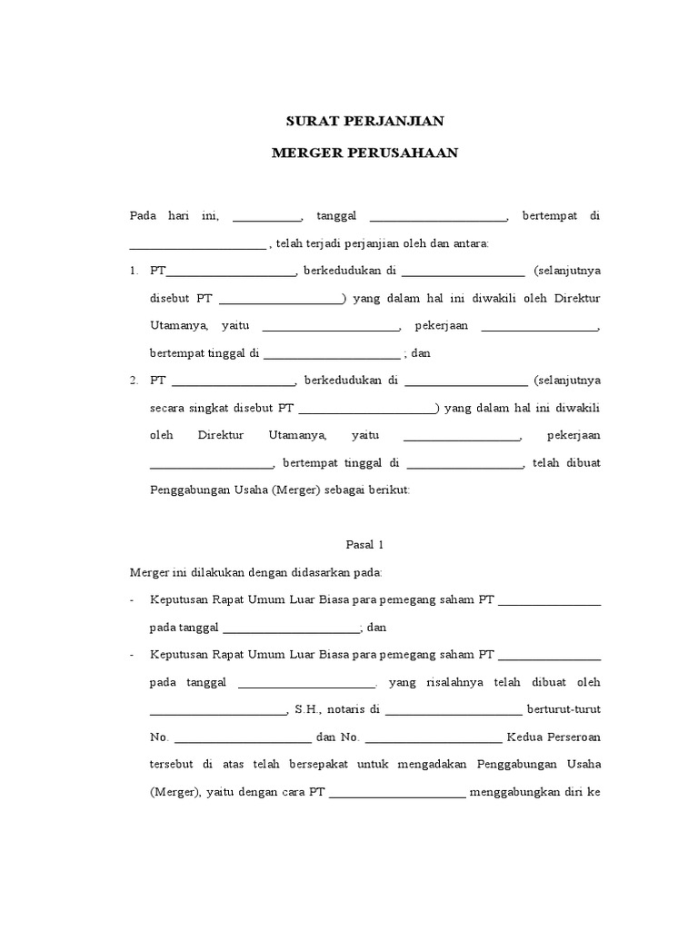 Surat Perjanjian Merger Perusahaan | PDF