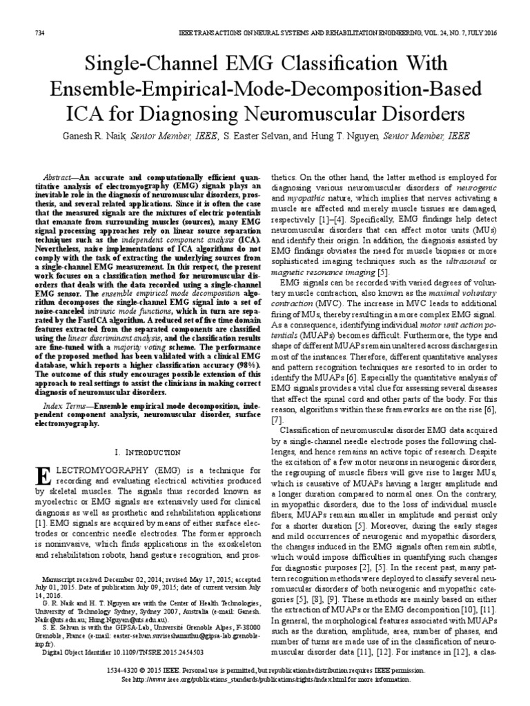 Single Channel EMG Classification With Ensemble Empirical Mode Decomposition Based ICA For ...