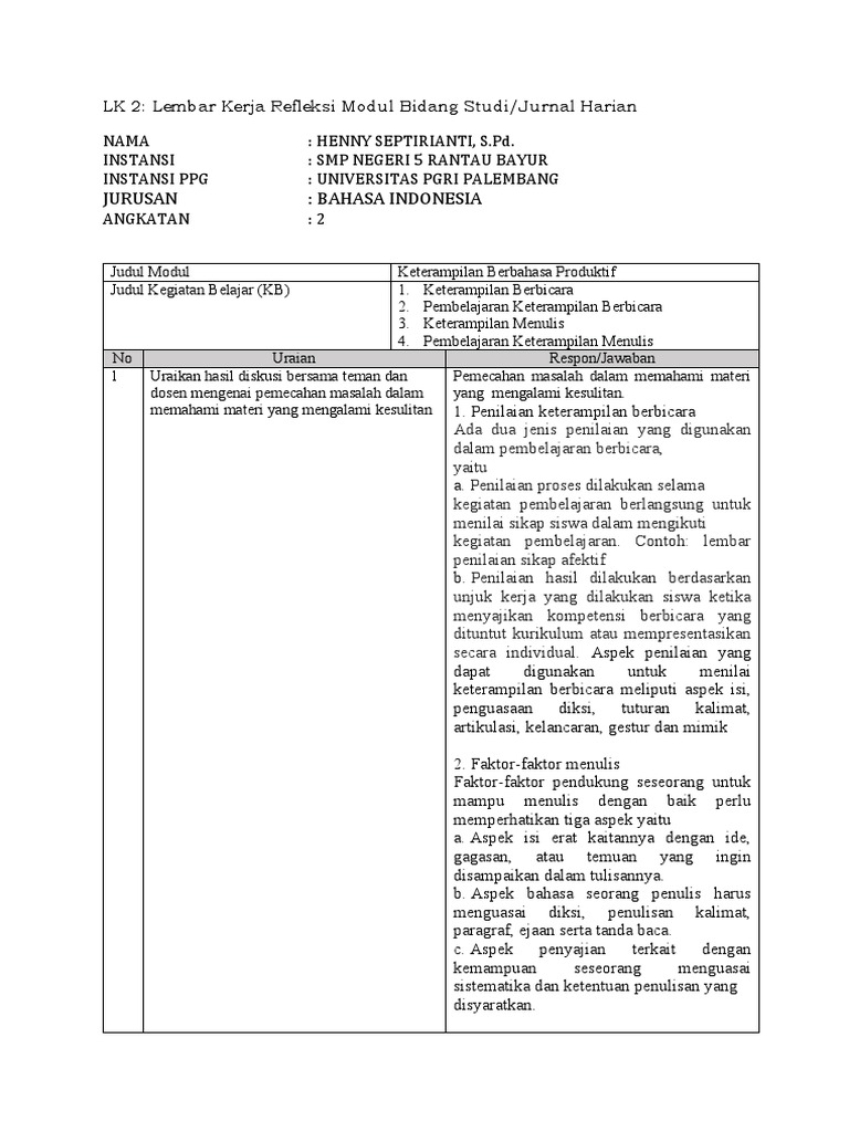 LK 4 - Lembar Kerja Refleksi Modul 5 | PDF