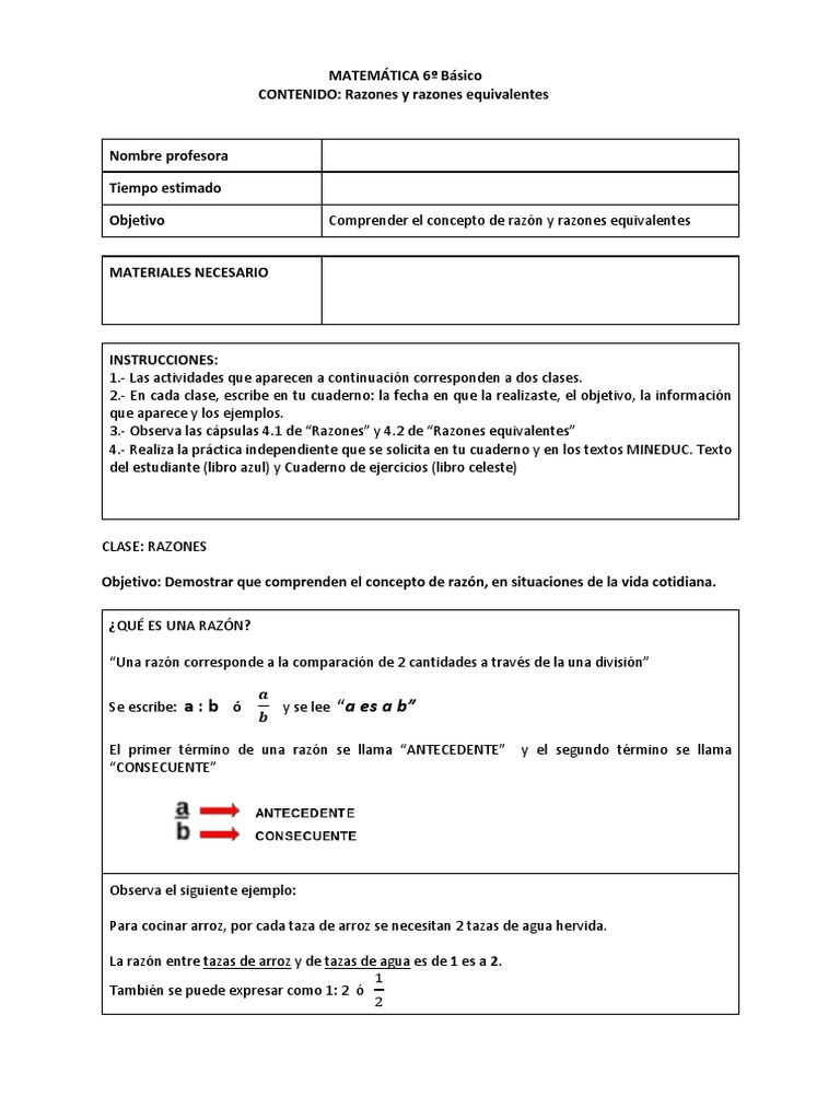 Razones y Equivalentes en Matemáticas 6º | PDF | Science | Ciencia ...