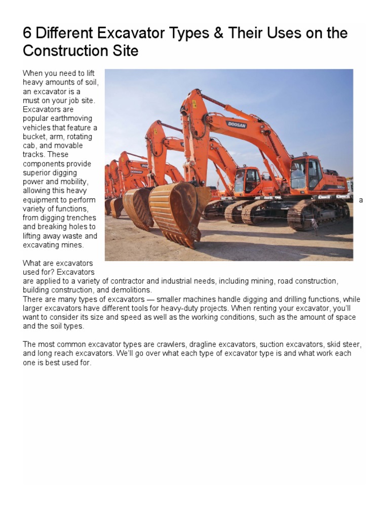 6 Different Excavator Types | Download Free PDF | Construction ...