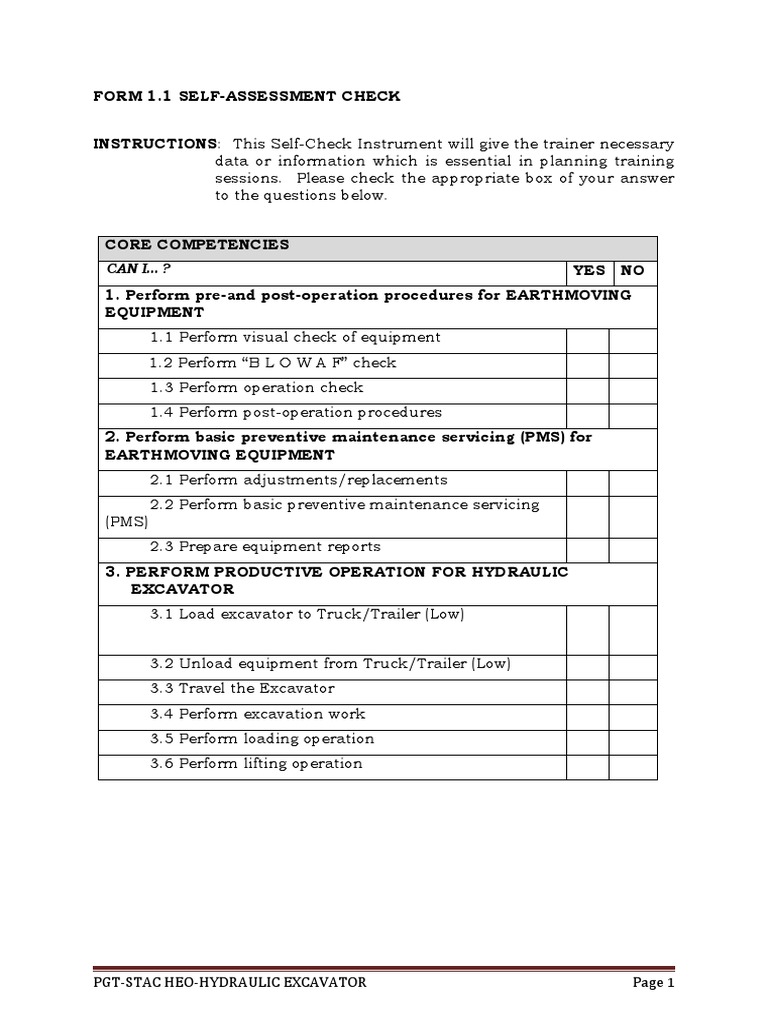 Form 1.1 Self-Assessment Check | PDF