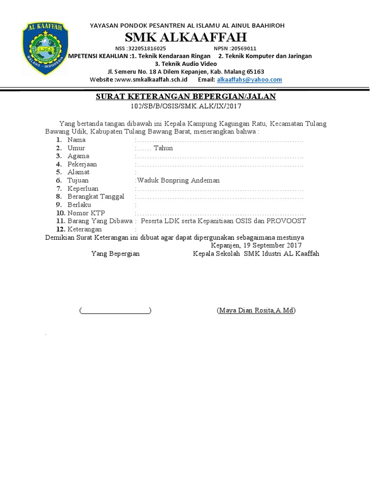 Surat Keterangan Bepergian | PDF