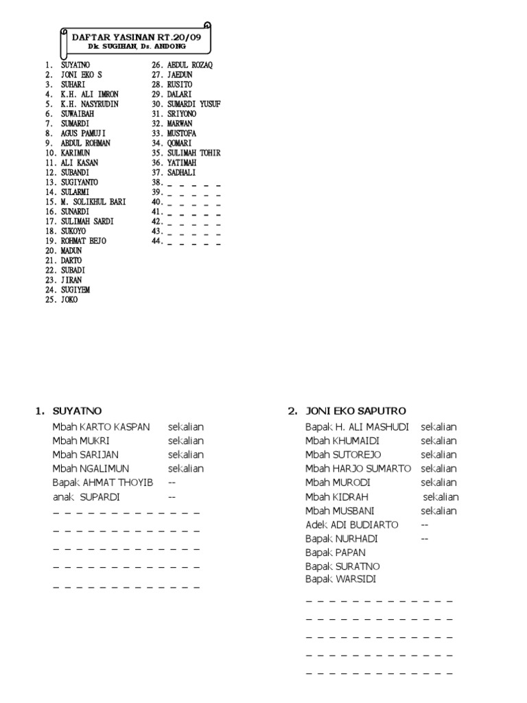 Daftar Yasinan RT.20/09 Andong | PDF | Memasak, Makanan, & Anggur ...