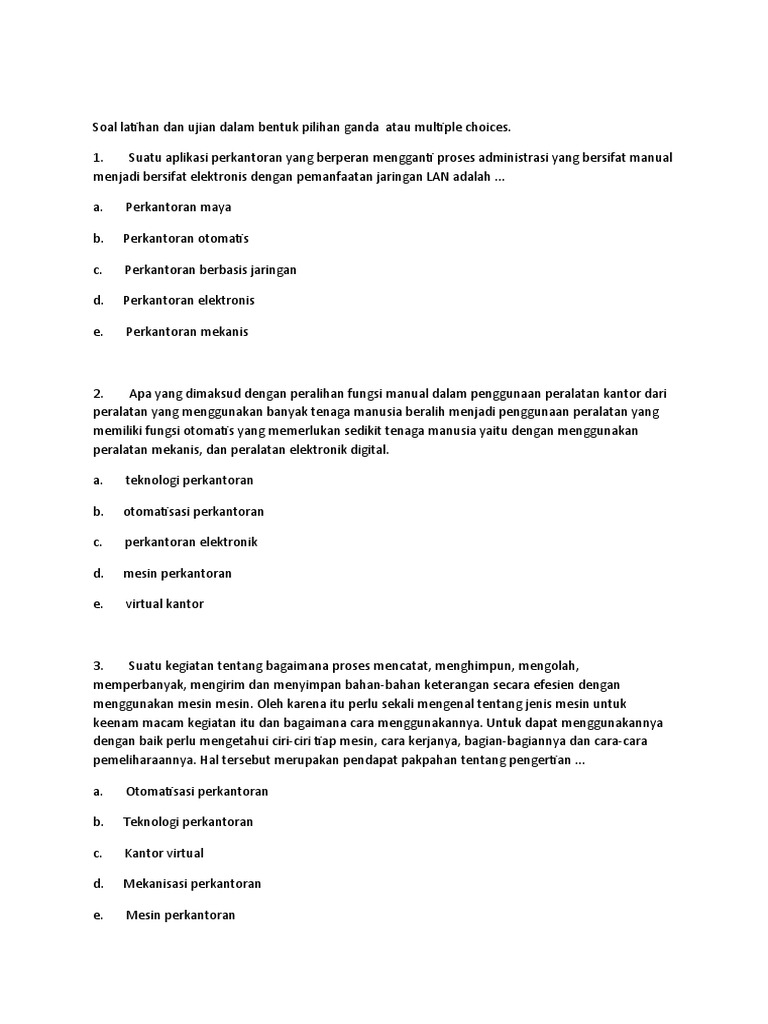 Soal Latihan Dan Ujian Dalam Bentuk Pilihan Ganda Atau Multiple Choices ...