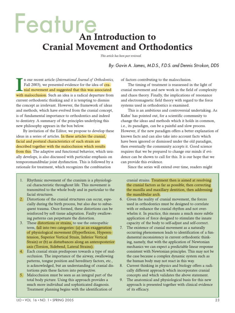 Feature: An Introduction To Cranial Movement and Orthodontics | PDF ...