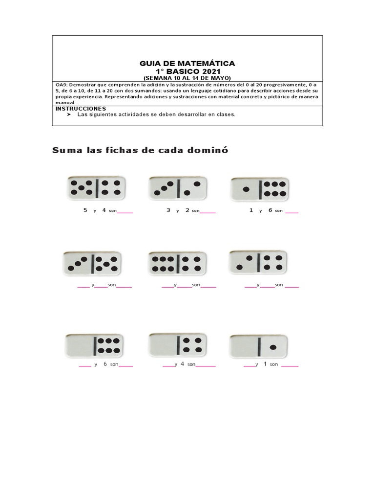 Matematica-Primero Basico-Sumas 1-Desde El 10 Al 14 de Mayo | PDF