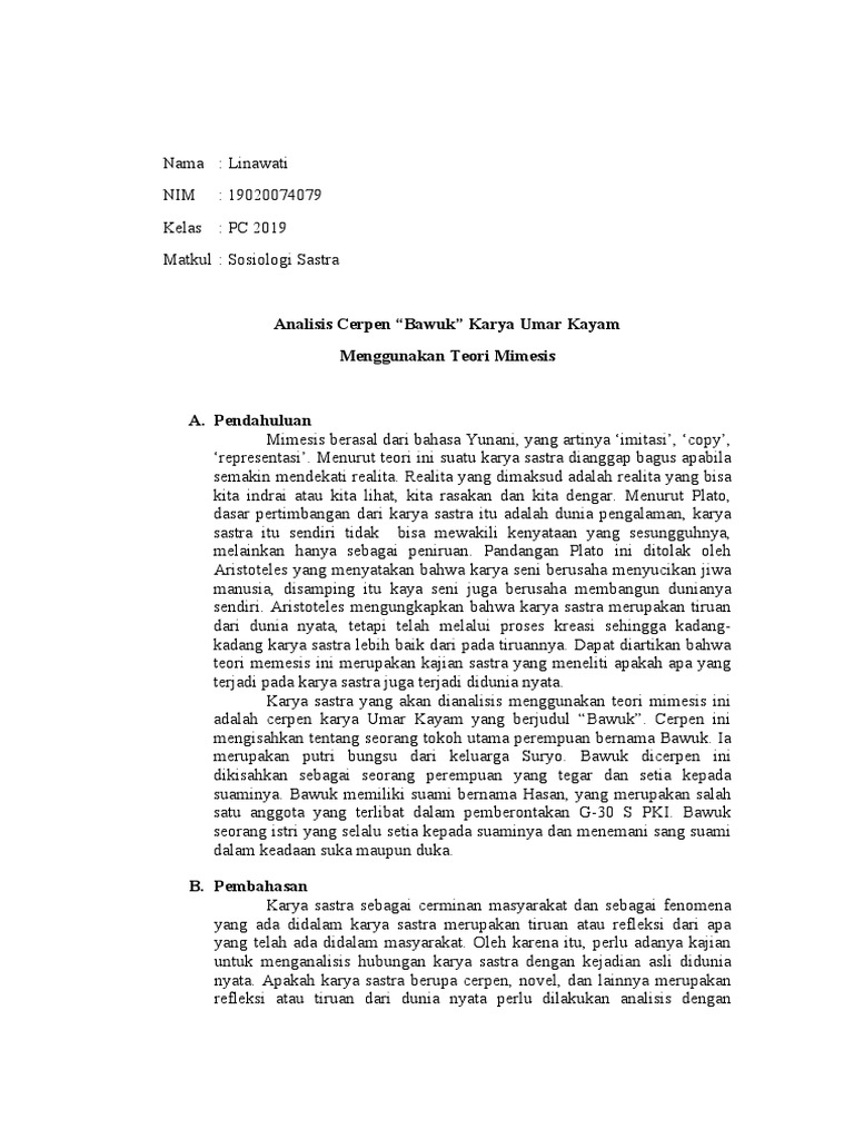 Analisis Cerpen "Bawuk" Karya Umar Kayam | PDF