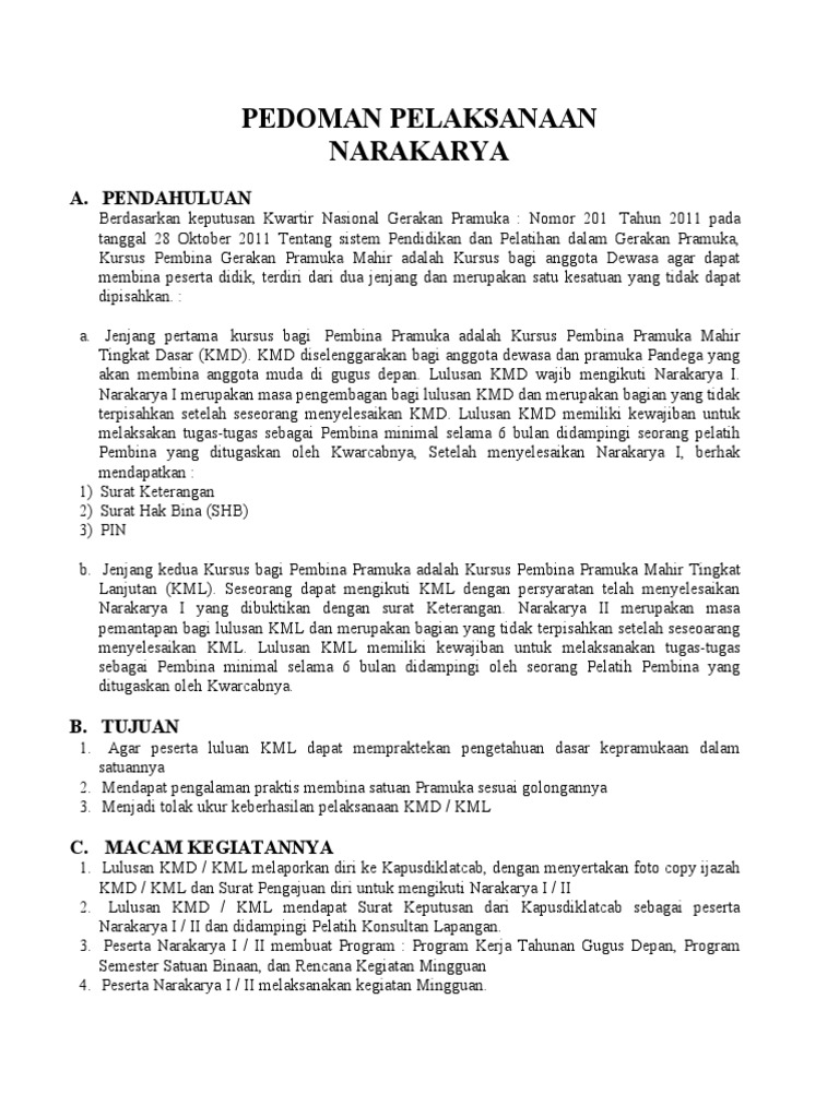PEDOMAN PELAKSANAAN Narakarya 1 | PDF