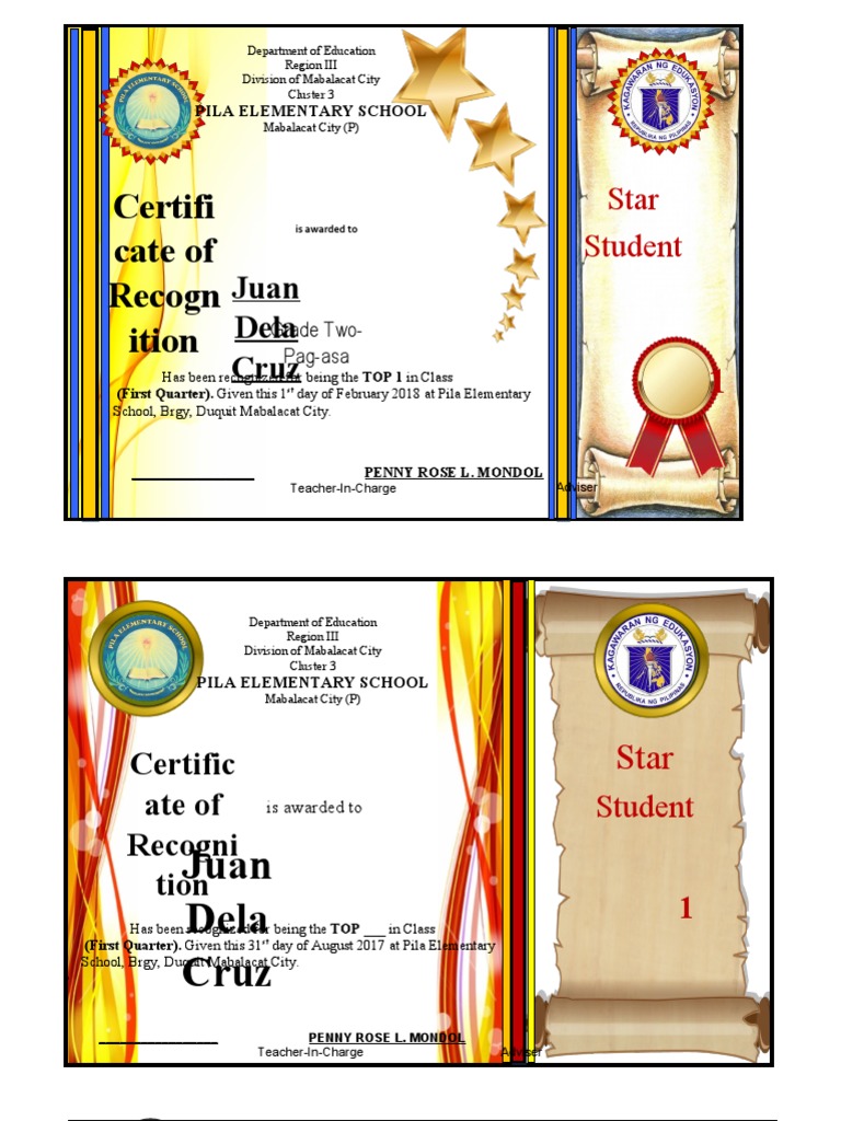 Certifi Cate of Recogn Ition: Juan Dela Cruz | PDF | Further Education