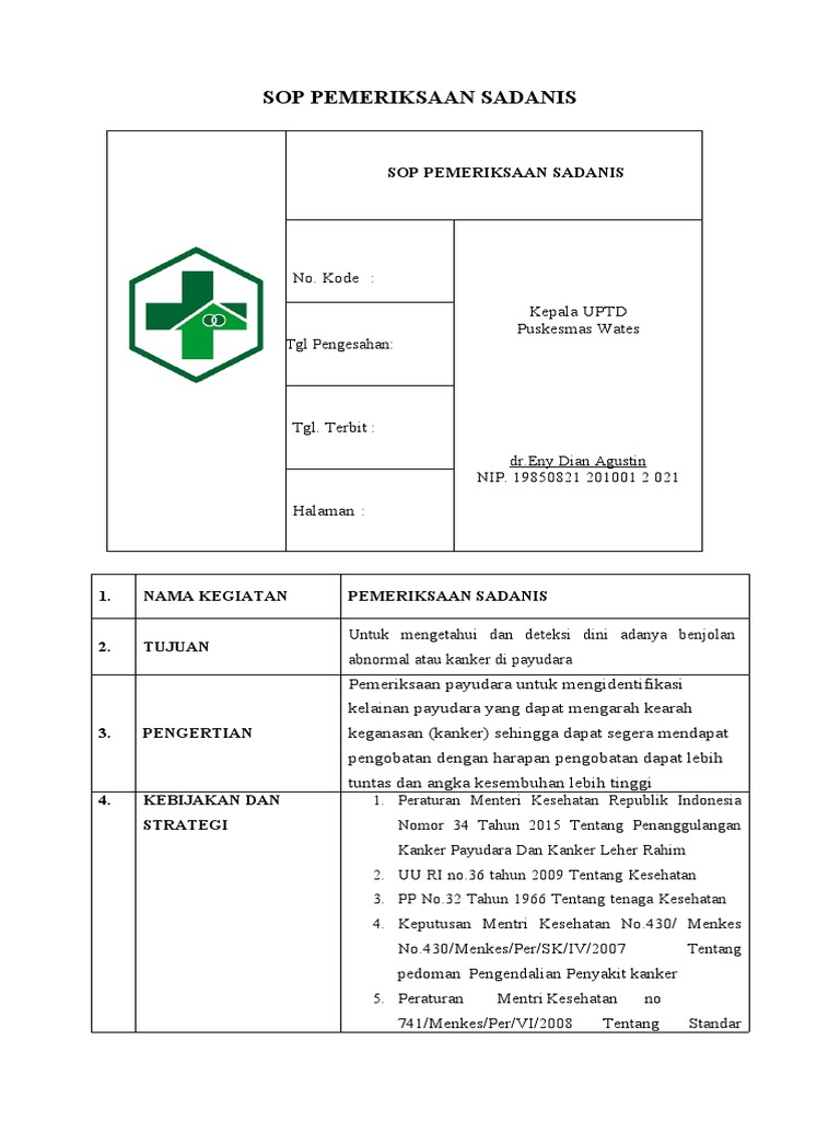 Sop Pemeriksaan Sadanis | PDF