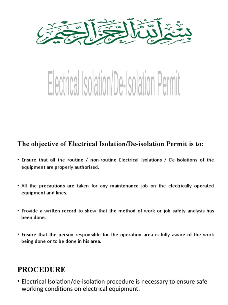Electrical Isolation - De-Isolation Permits | PDF | Safety | Energy And ...