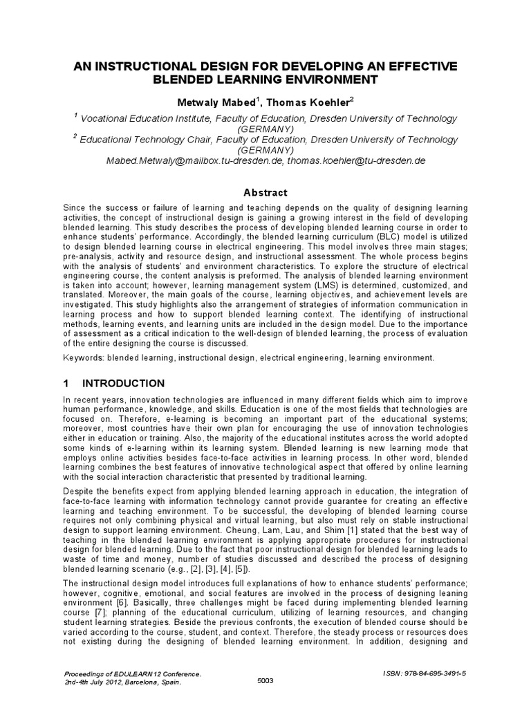 An Instructional Design For Developing An Effective Blended Learning Environment | PDF ...