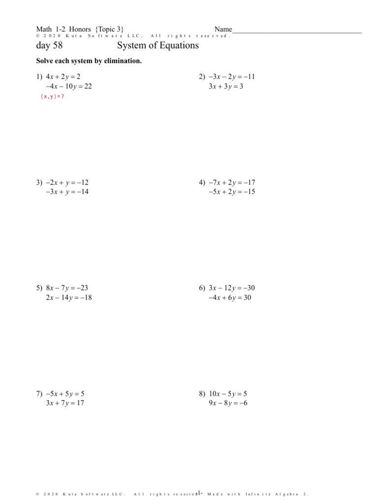 System of Equations Worksheet | PDF | Teaching Mathematics