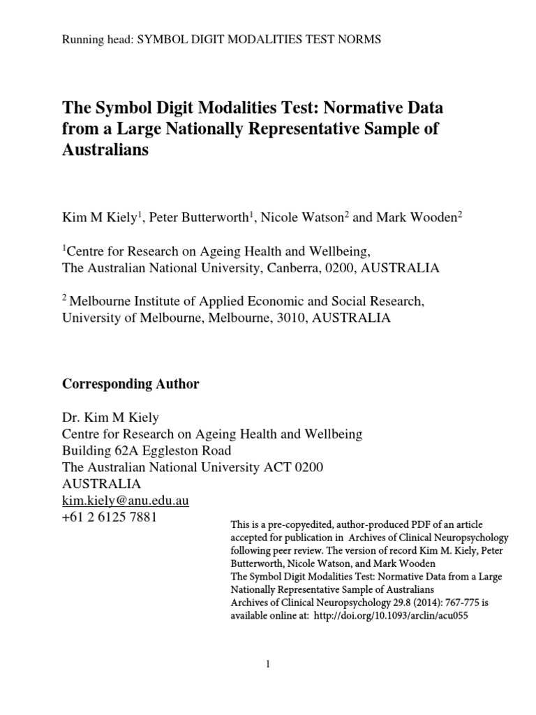 The Symbol Digit Modalities Test Normative Data | PDF | Neurological ...